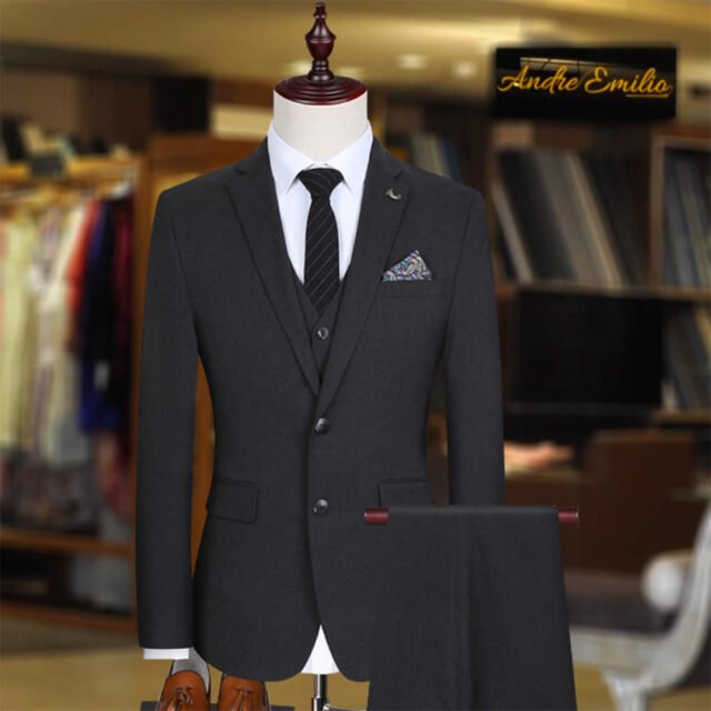 Buy Dark Gray 3 Piece Suit with V-Shape 5 Button Waistcoat