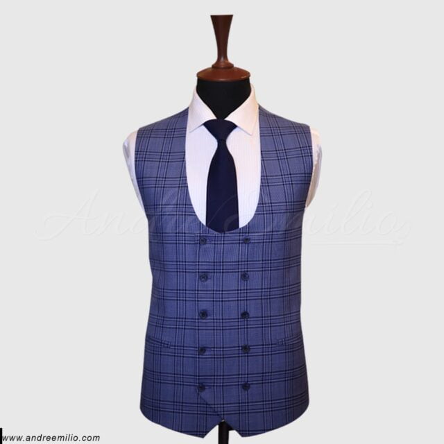 Men's U-Shape Double-Breasted Navy Blue Vest