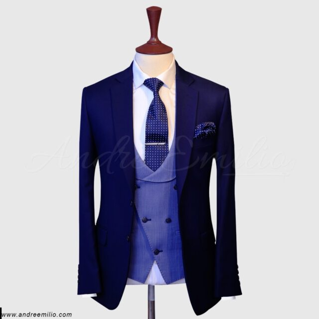 Buy Navy Blue Pick Stitch 3 Piece Suit, 30% Off