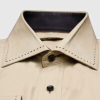Classic Slim Fit Camel Color Shirt With Pick Stitching