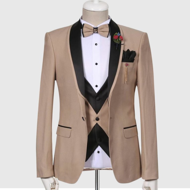 Custom White British Morning Tuxedo Suit with Golden Pattern