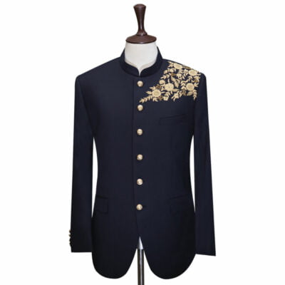 Buy Embroidered Blue Suede Luxury Suit ️ Free Shipping