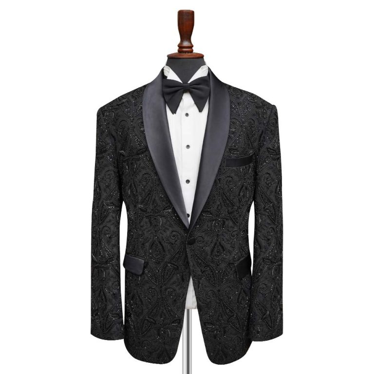 Handcrafted Galaxy Black Noir Tuxedo With Embroidery and Stonework