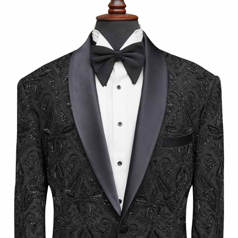Handcrafted Galaxy Black Noir Tuxedo With Embroidery and Stonework